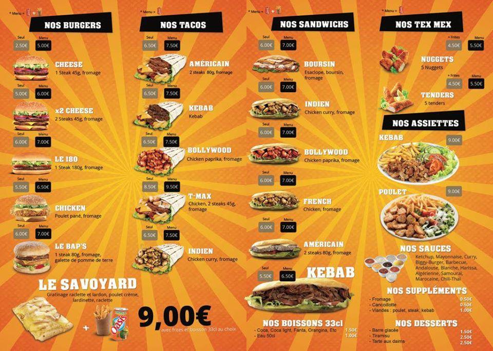 Menu at King Kébab restaurant, Gray