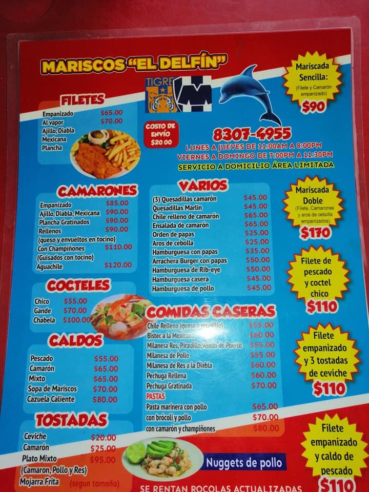 Carta del restaurante Mariscos El Delfin, Mexico