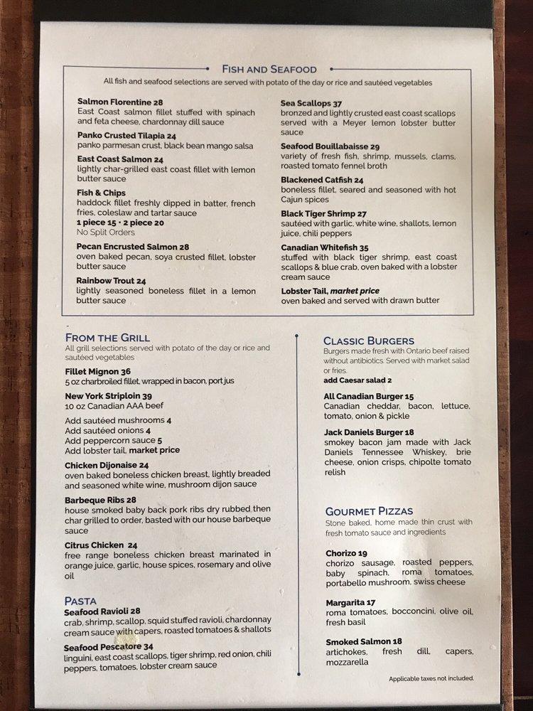 Menu at Snug Harbour Seafood Bar and Grill, Mississauga