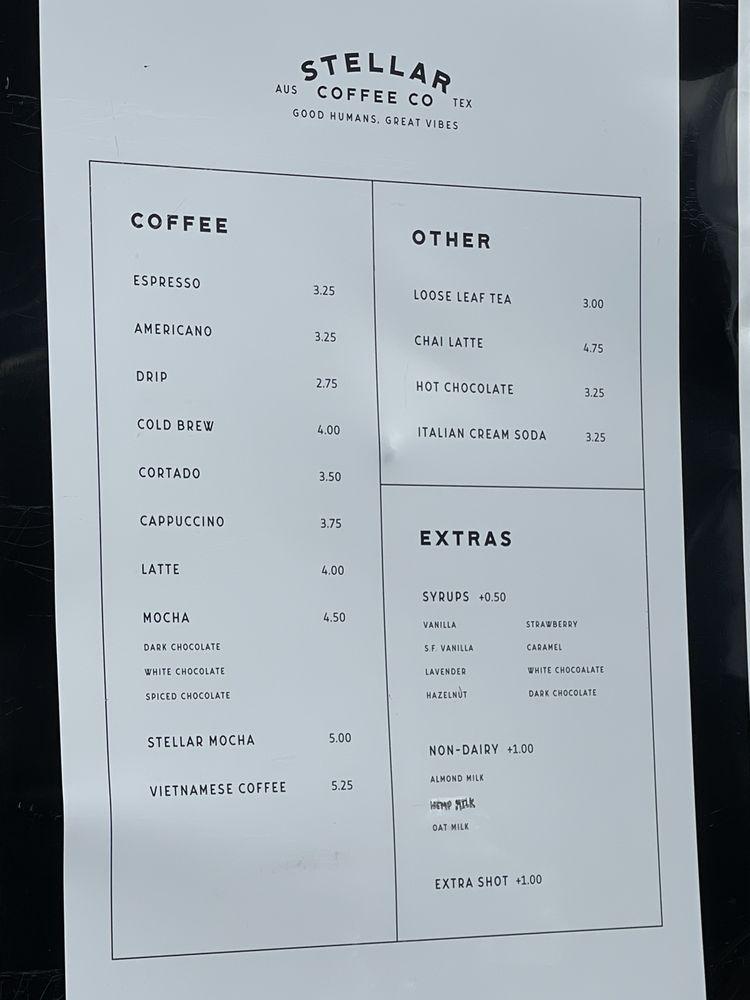 Carta de stellar coffee co. atx, Austin