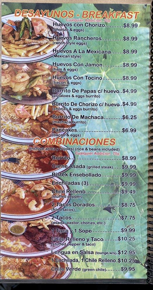 Carta del restaurante Taqueria Tampico, Delano