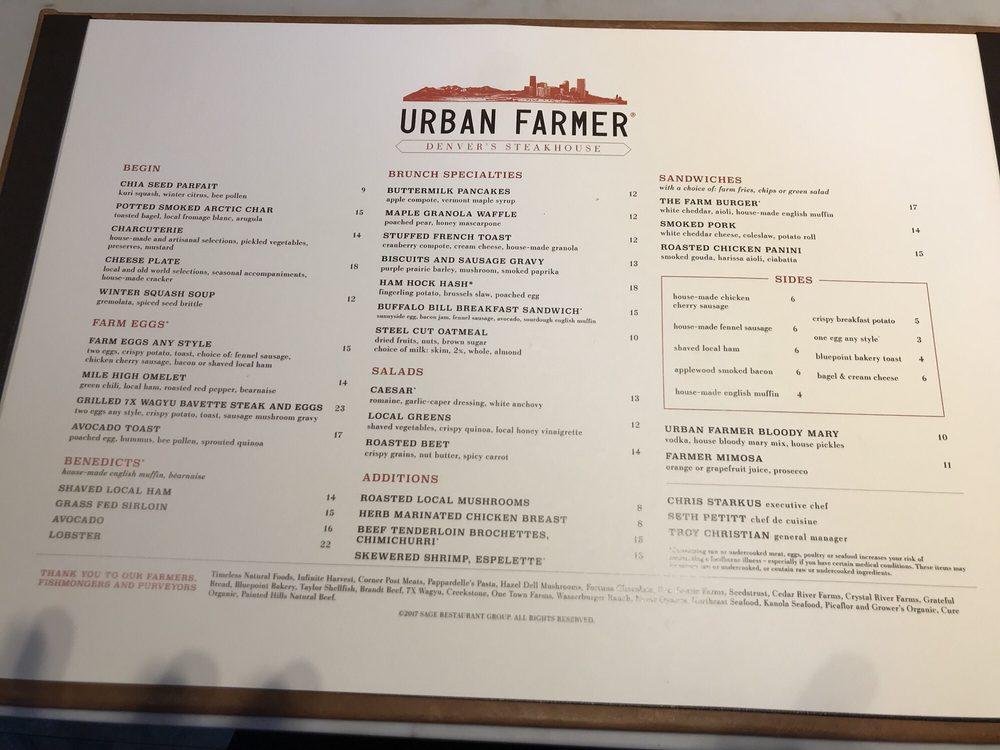 Menu at Urban Farmer Denver steakhouse, Denver, Wazee St
