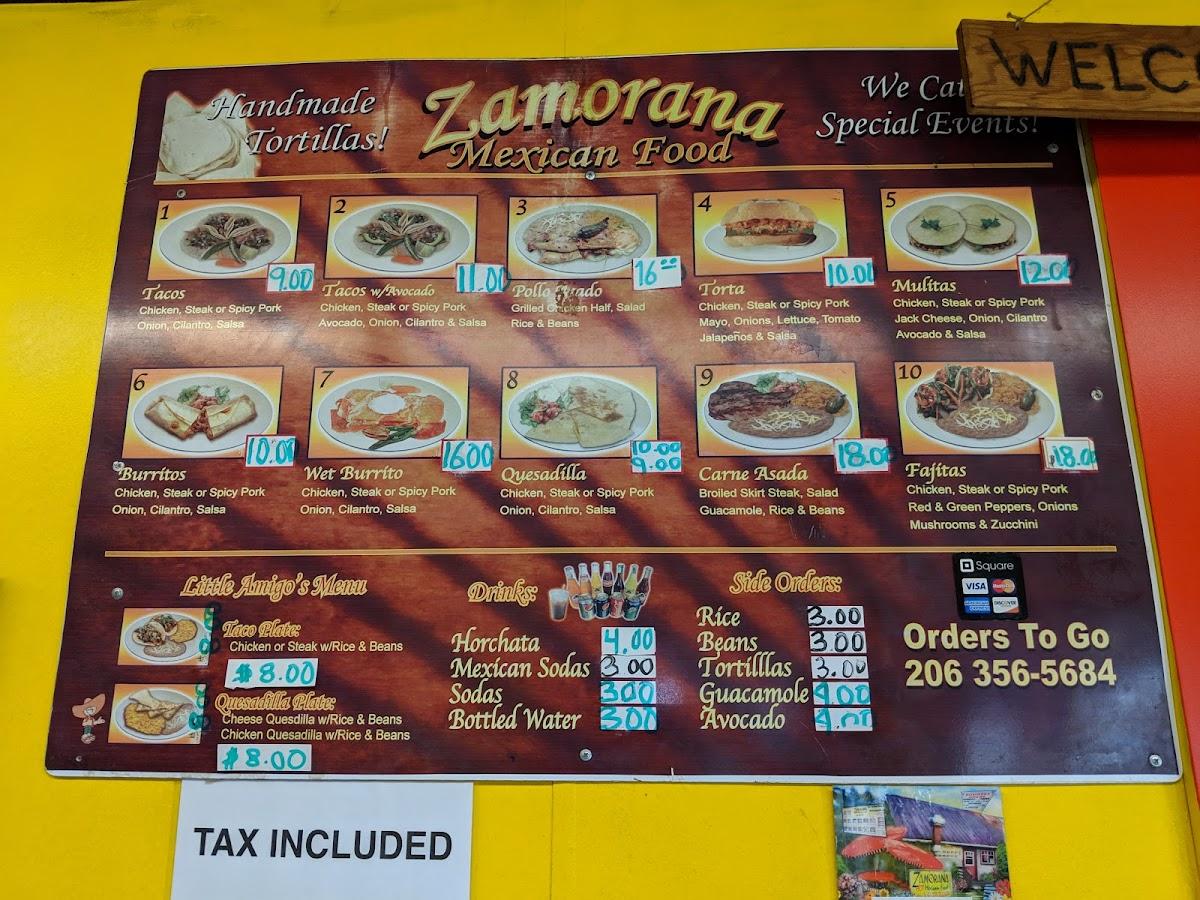 Menu at Zamorana restaurant, Vashon