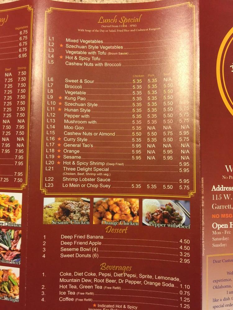 Menu at Chef Peng Chinese Restaurant, Garrett