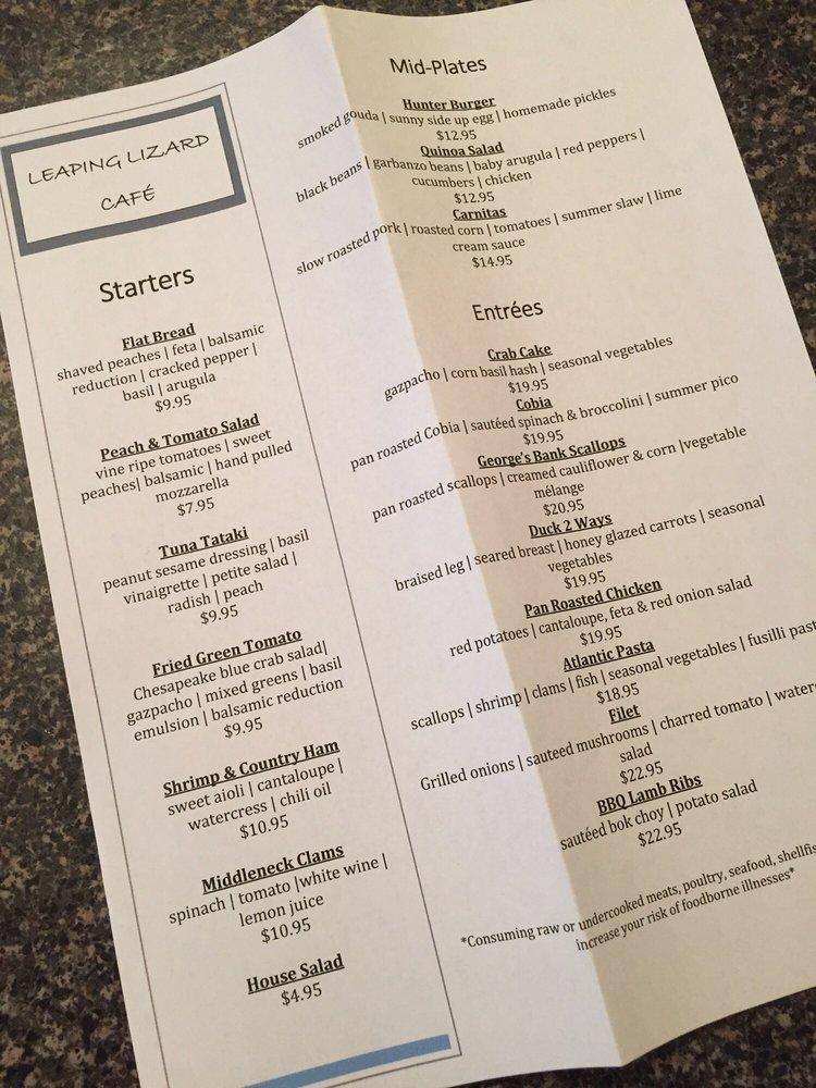 Menu at Leaping Lizard Cafe, Virginia Beach, Shore Dr