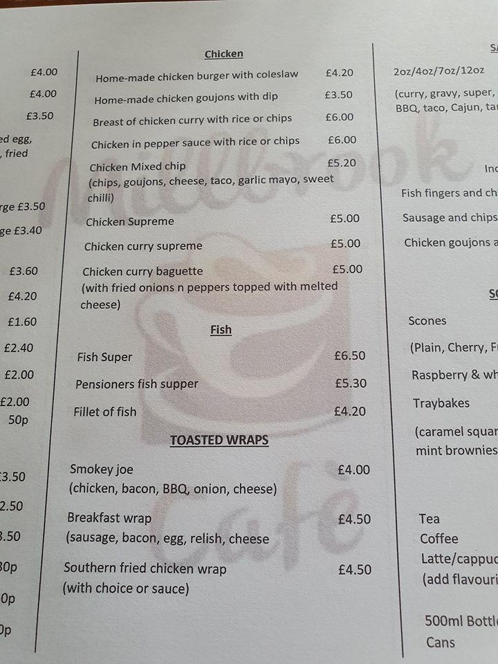Menu at Millbrook Cafe, Bessbrook, Bessbrook