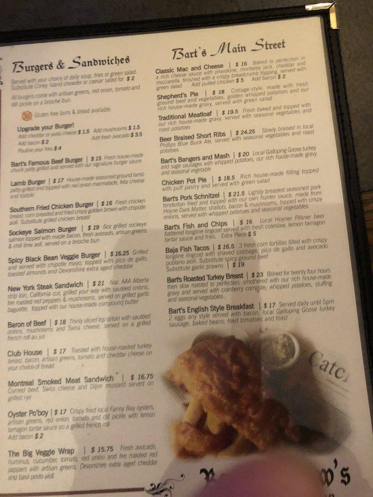 Menu at Bartholomew's Public House, Victoria