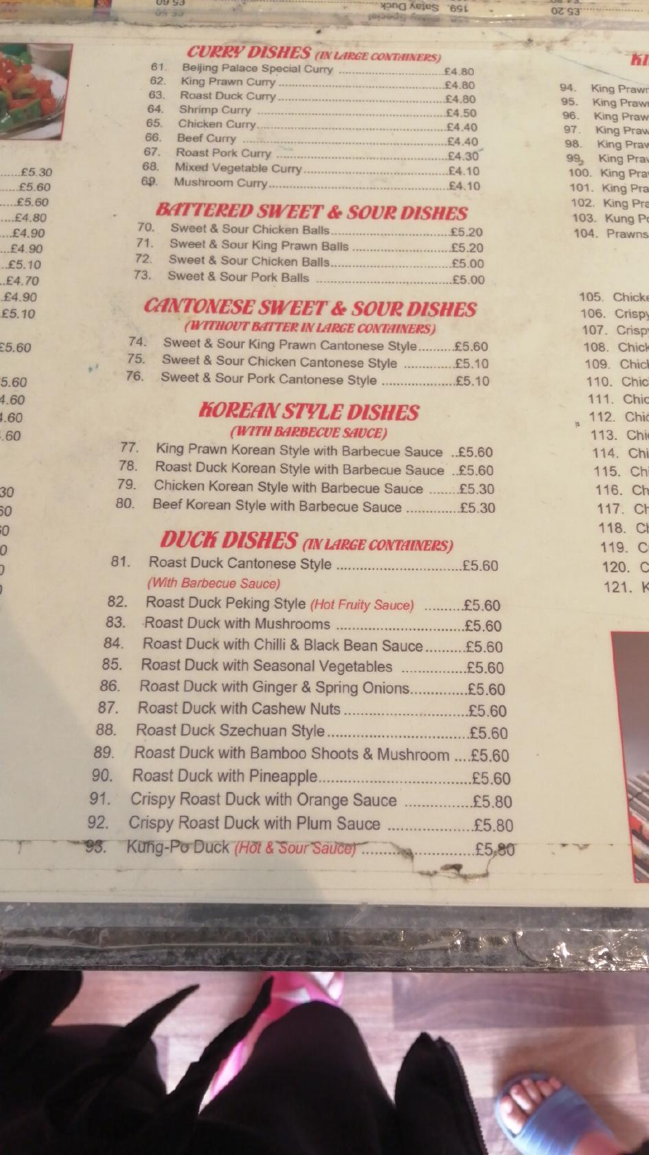 Menu at Beijing Palace restaurant, Newport