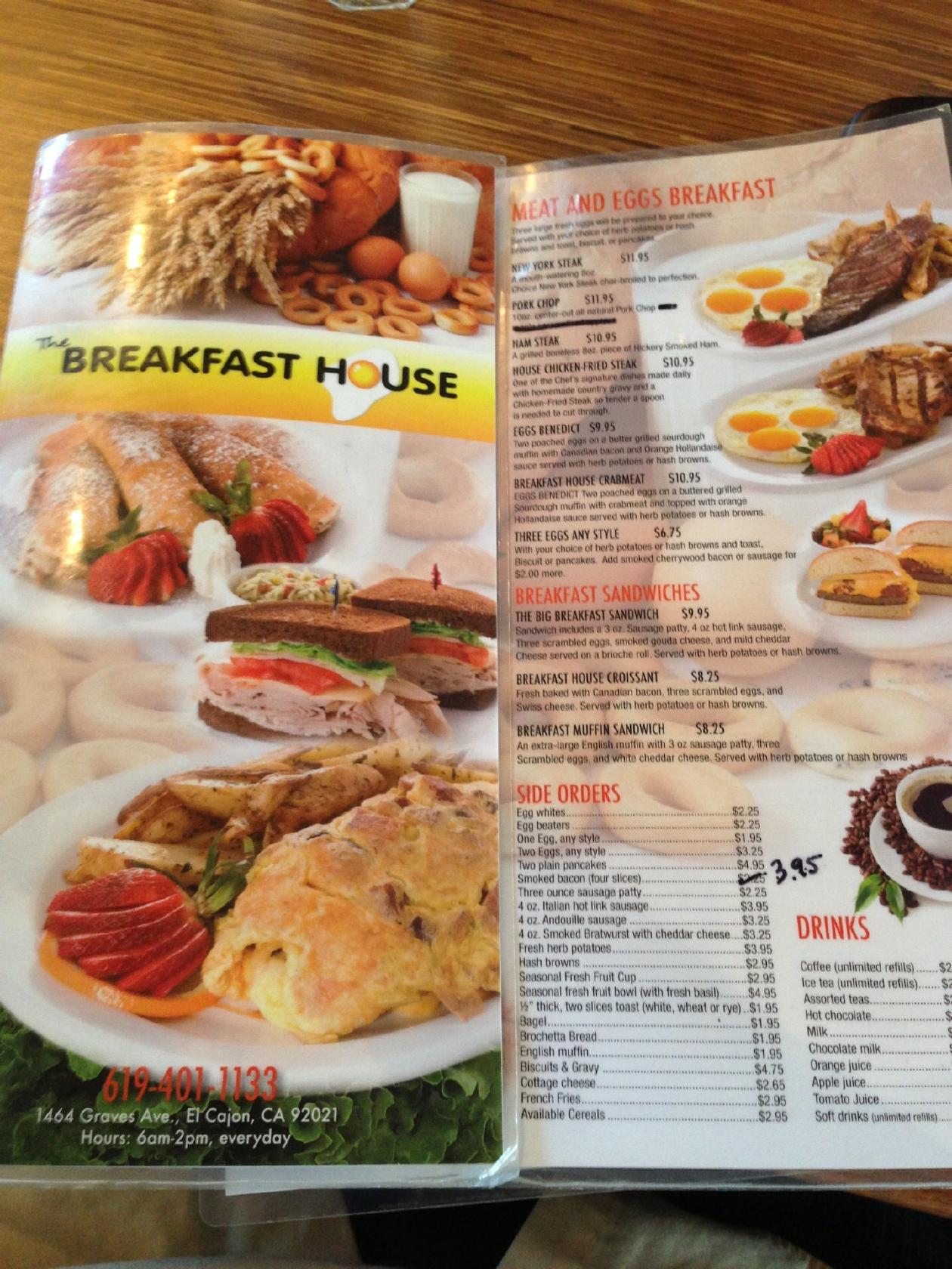 Menu at Breakfast House restaurant, El Cajon