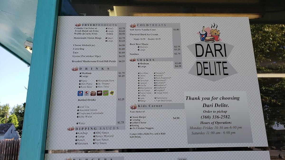Menu at Dari Delite restaurant, Mount Vernon