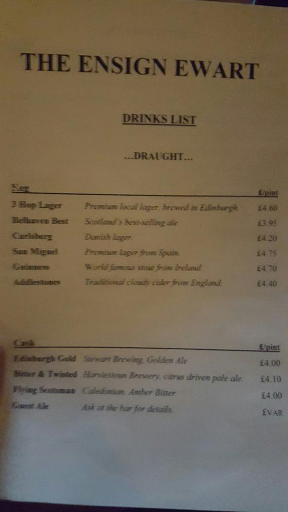 Menu at The Ensign Ewart pub & bar, Edinburgh