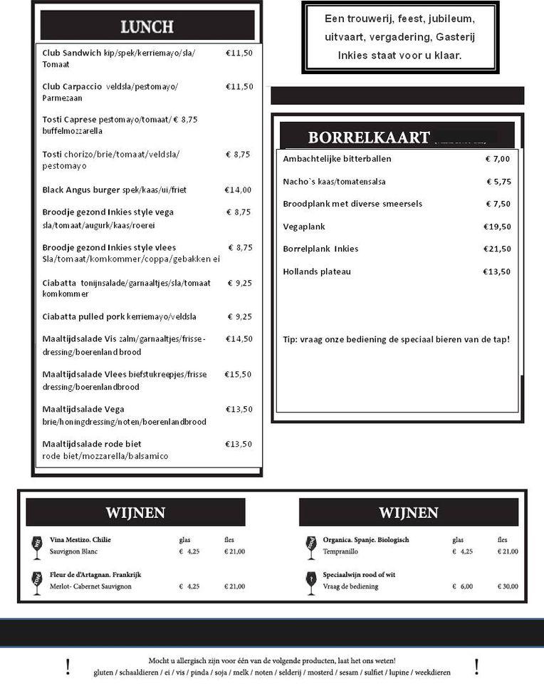 Speisekarte von Gasterij Inkies, Midwolde