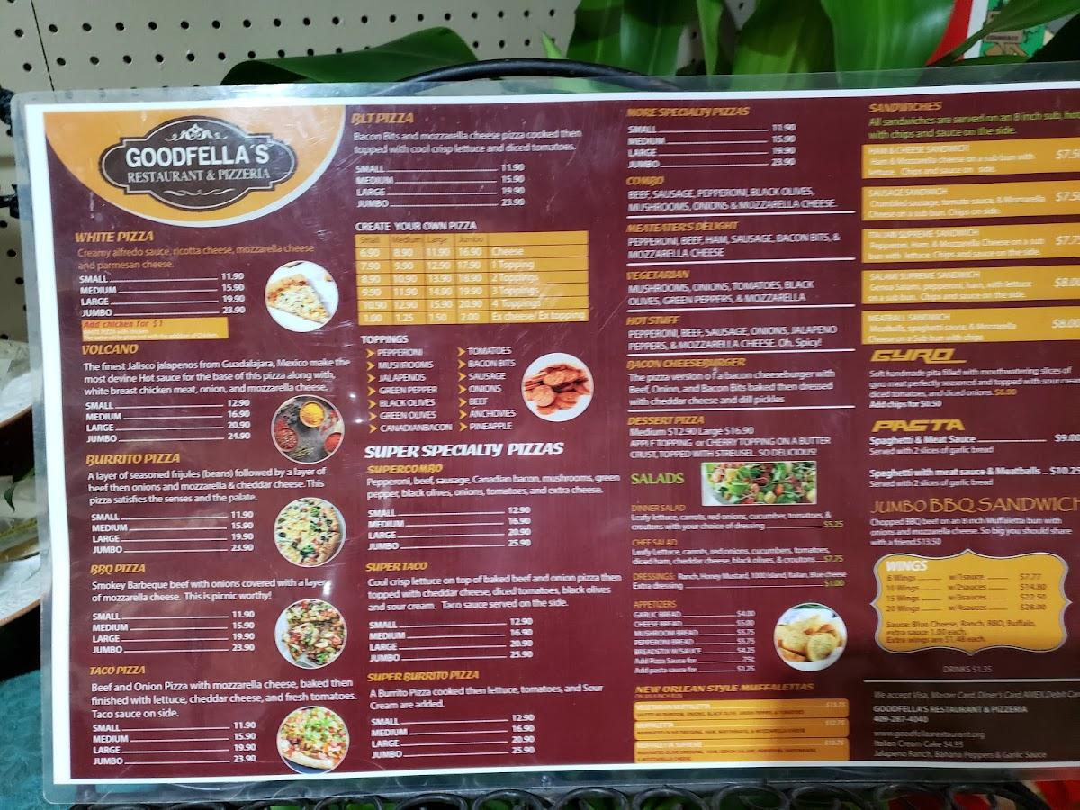 Menu at Goodfella's Restaurant & Pizzeria, Sour Lake
