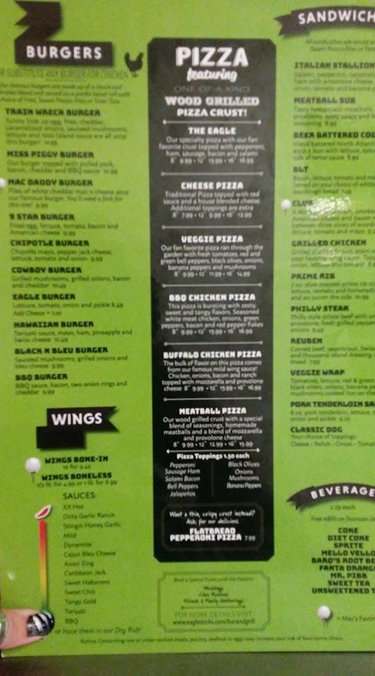 Menu at Eaglesticks Golf Club, Zanesville