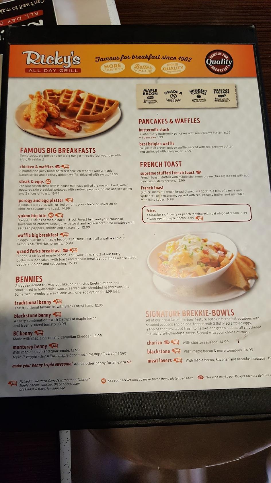 Menu at Ricky's All Day Grill - 170th Holiday Inn restaurant, Edmonton ...
