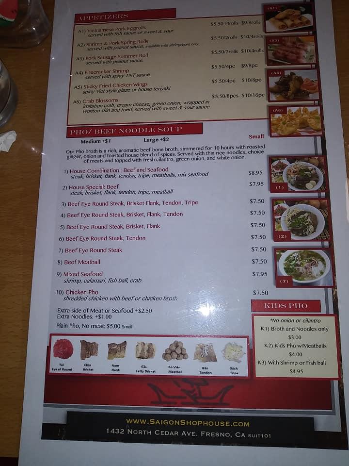 Menu at Saigon Garden restaurant, Fresno