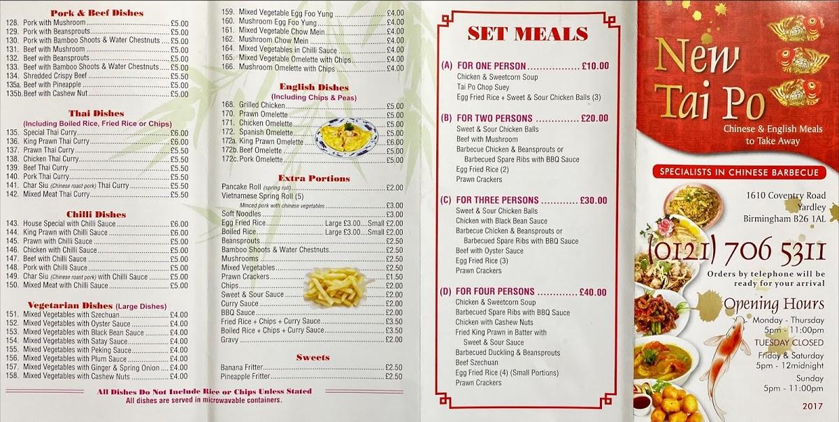 Menu at Tai Po House Chinese Takeaway fast food, Birmingham