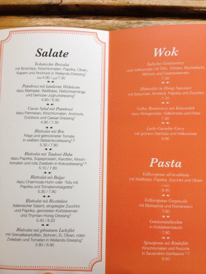 Menu at weilands cafe, Berlin