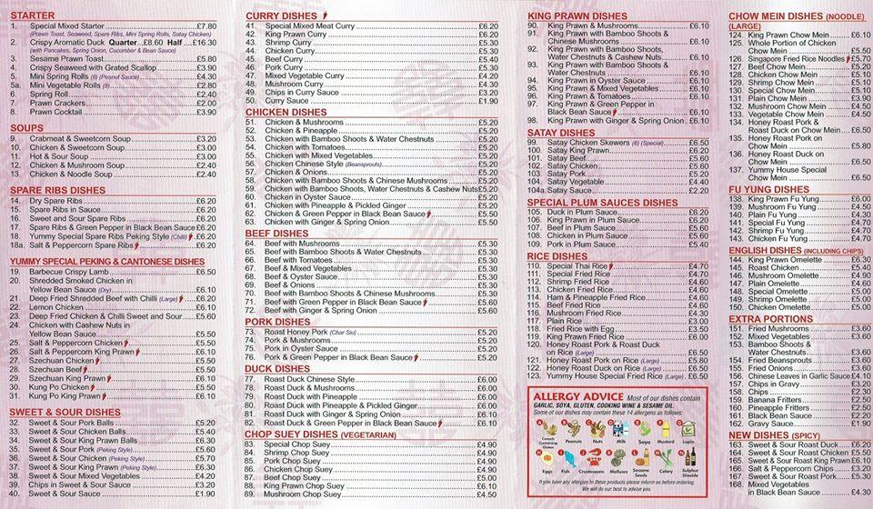 Menu at Yummy Yummy fast food, Sittingbourne