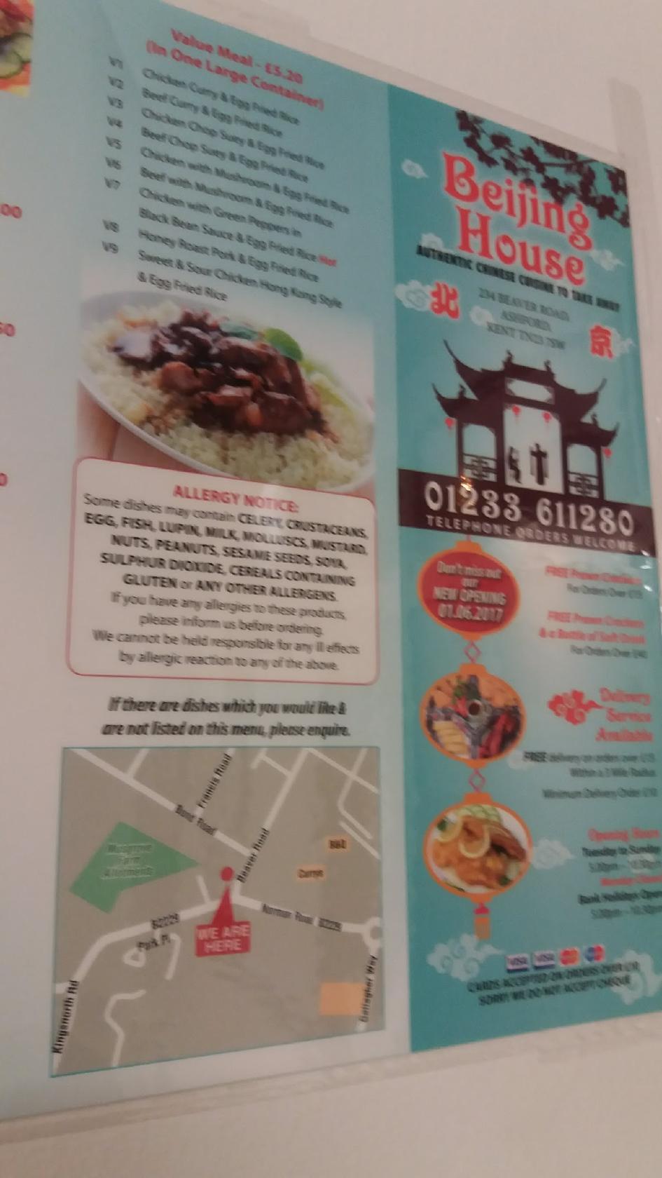 Menu at Beijing House fast food, Ashford