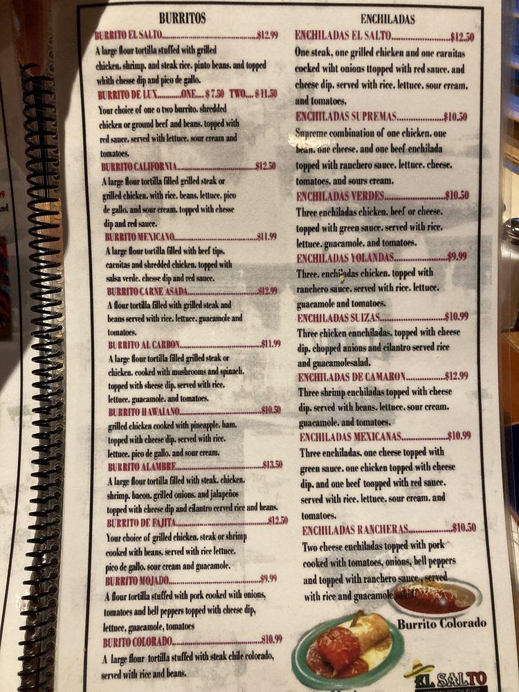 Menu at El Salto Mexican Restaurant, Chesterfield
