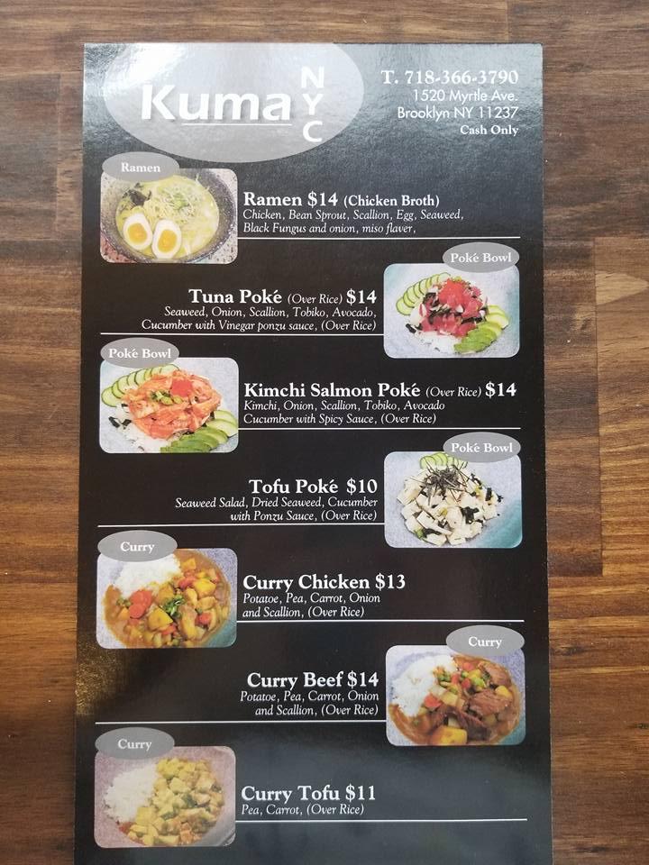 Menu at KUMA NYC restaurant, New York City