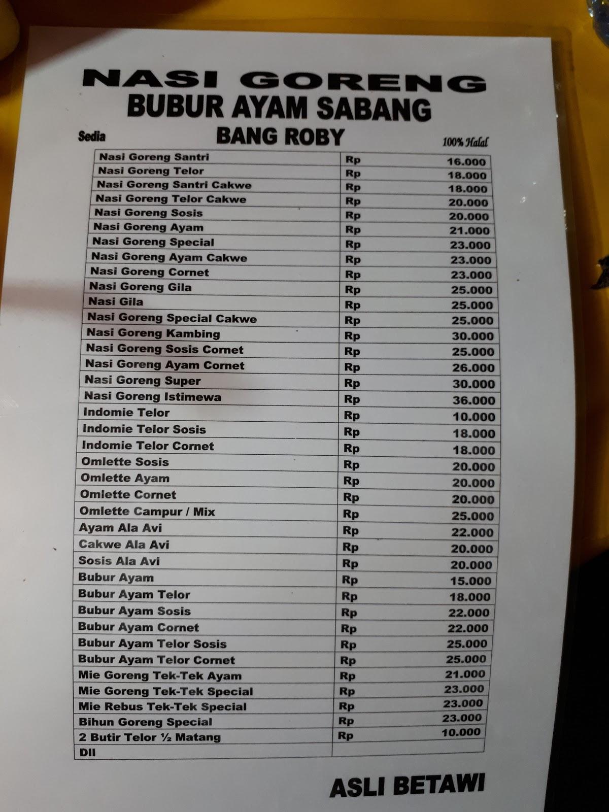 Menu at Nasi Goreng Ayam Bumbu Kacang Bang adi restaurant, Central Jakarta