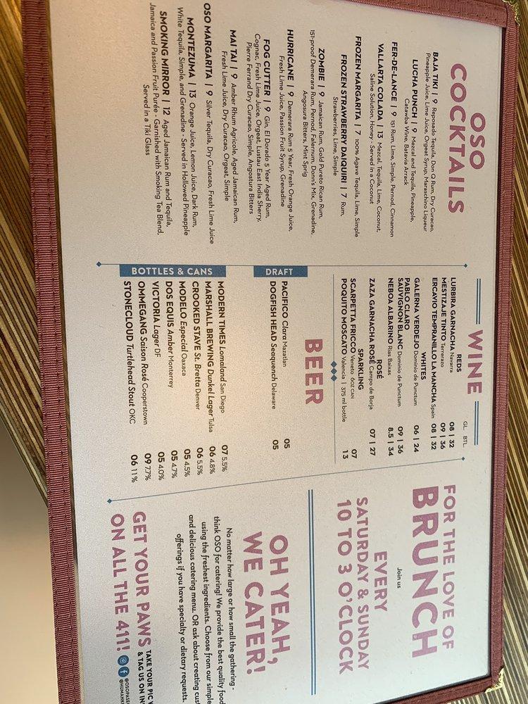 Menu at OSO Paseo pub & bar, Oklahoma City