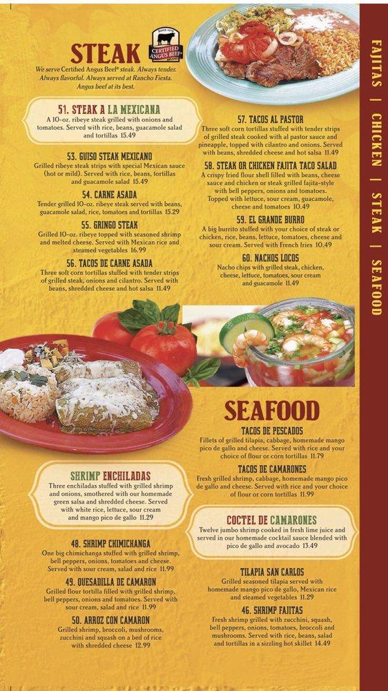 Menu at RANCHO FIESTA restaurant, Mansfield, S Trimble Rd
