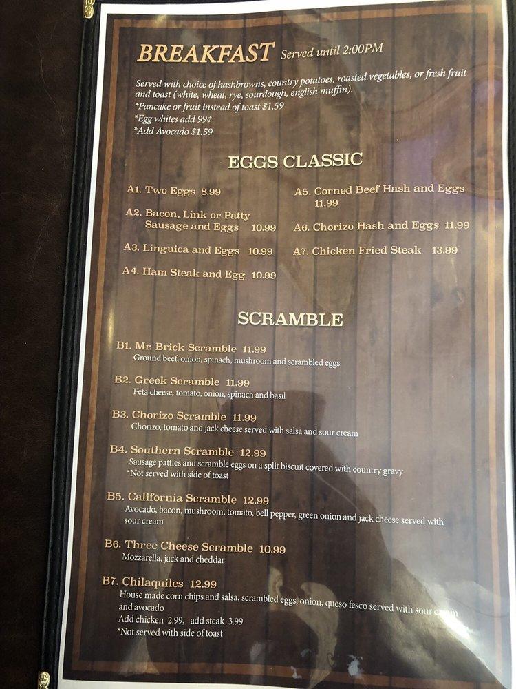 Menu at 833 Brick Cafe, Livermore