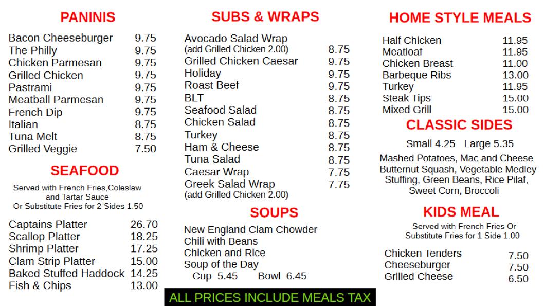 Menu at Avocados restaurant, Bourne