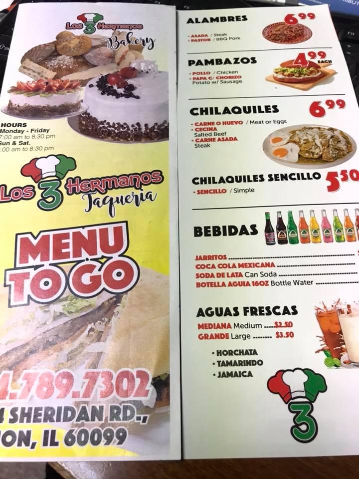 Menu at Los 3 Hermanos restaurant, Zion