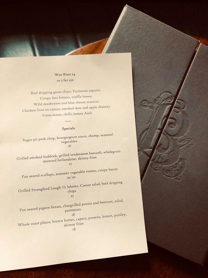 Menu at Balloo House pub & bar, Killinchy