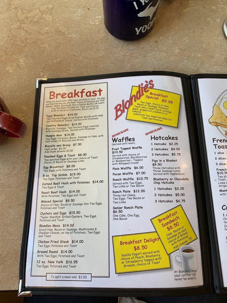 Menu at Blondie's Restaurant, Shelton