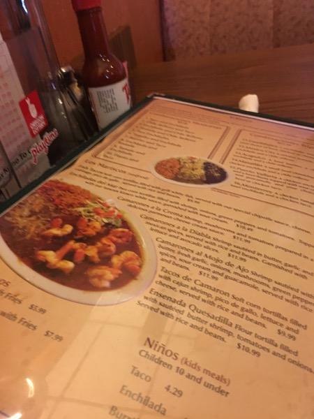 Menu at El Kiosco restaurant, Eugene