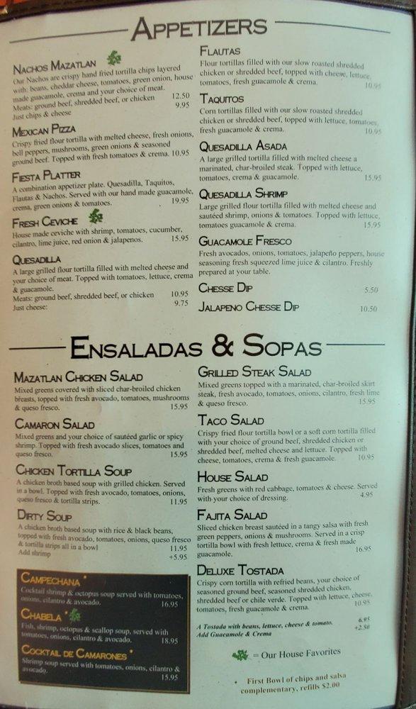 Menu at Mazatlan Mexican Restaurant Bend, Bend