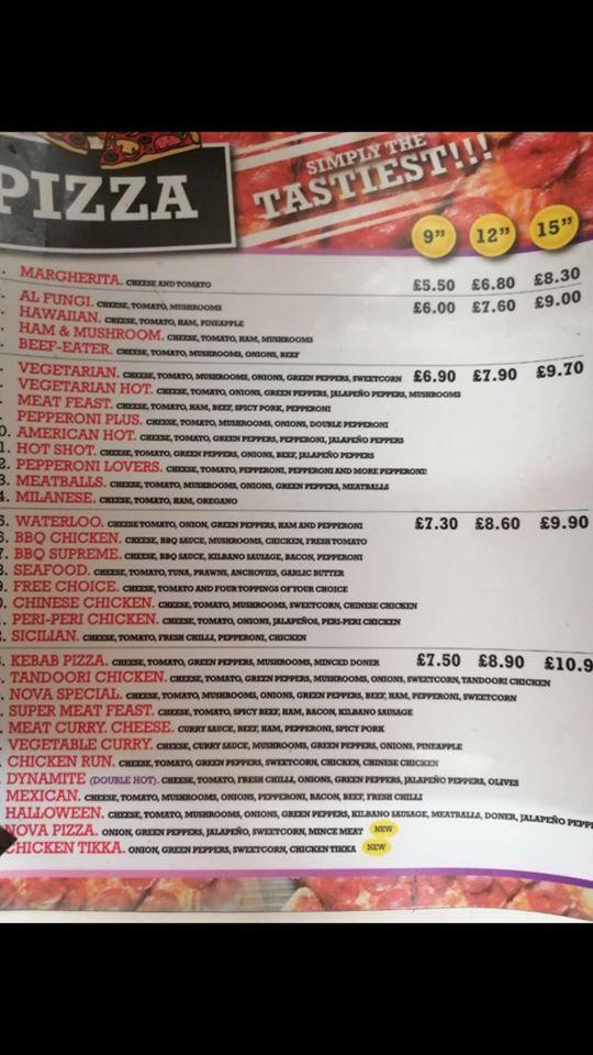Menu at Nova Pizza pizzeria, Peterborough, 69 Manor Way