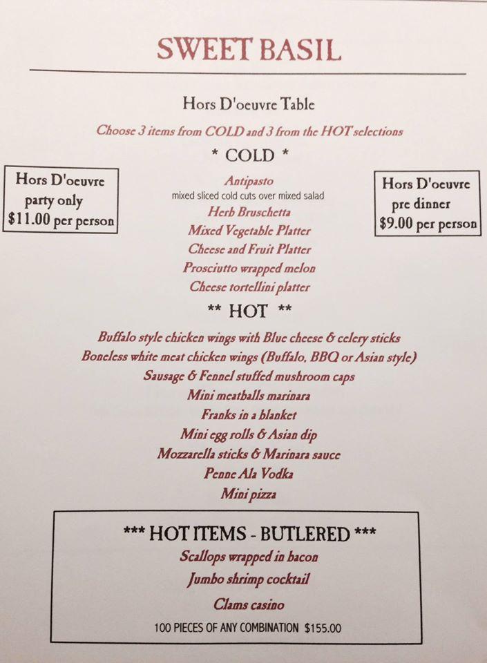 Menu at Sweet Basil restaurant, Queensbury