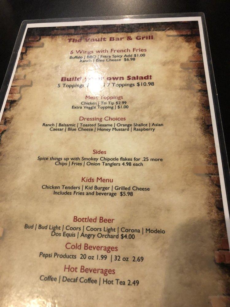 Menu at The Vault Bar & Grill, Porterville, 73 N Main St