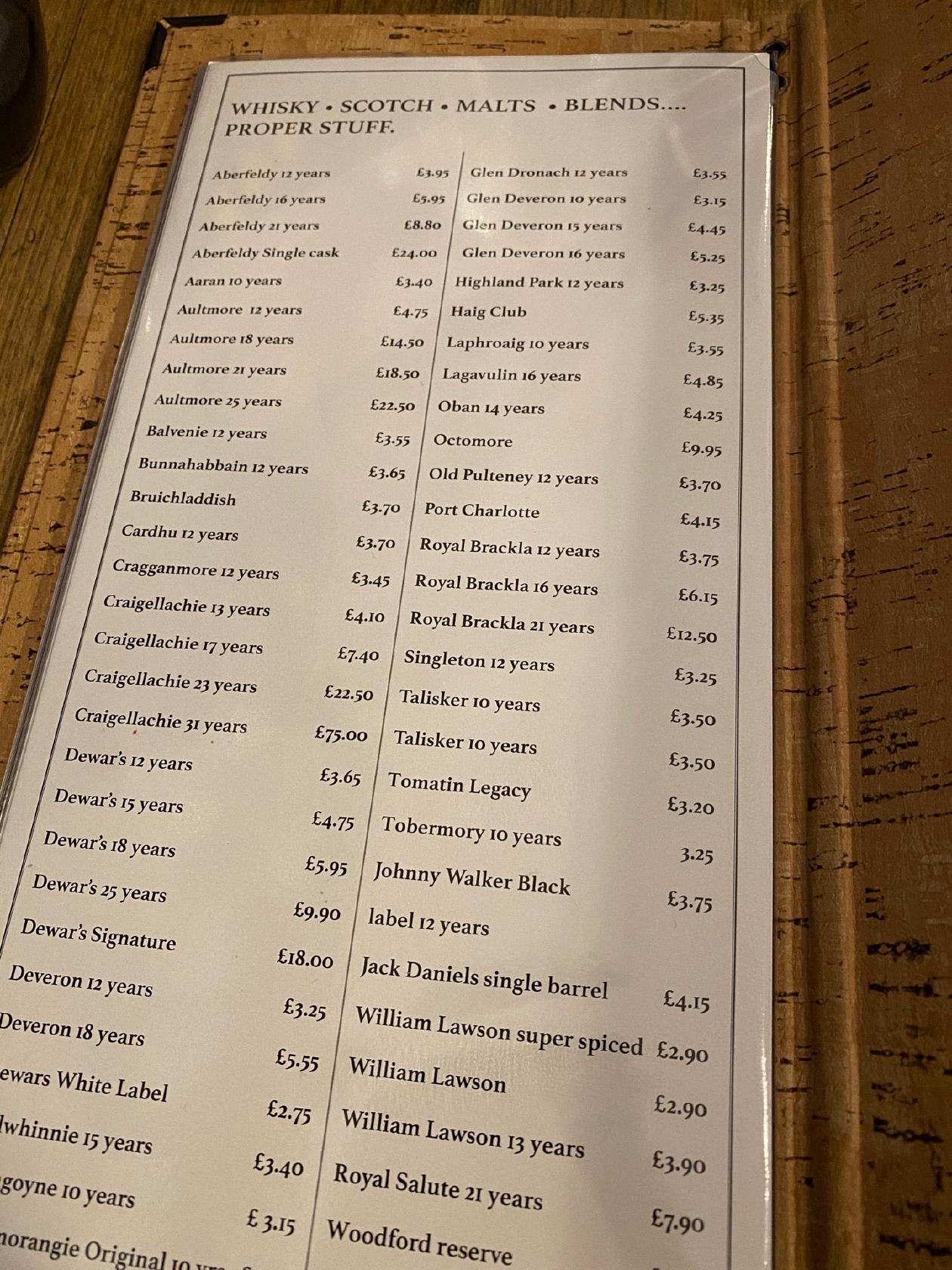 Menu at Three Lemons pub & bar, Aberfeldy