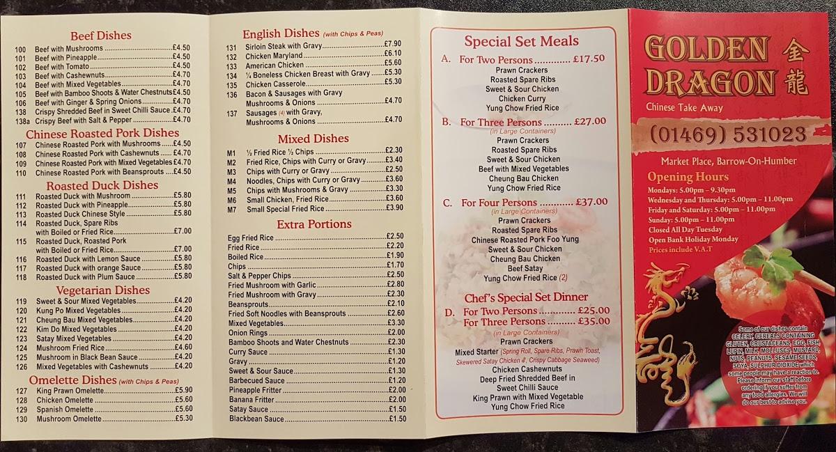 Menu at Golden Dragon restaurant, Barrow upon Humber, High St