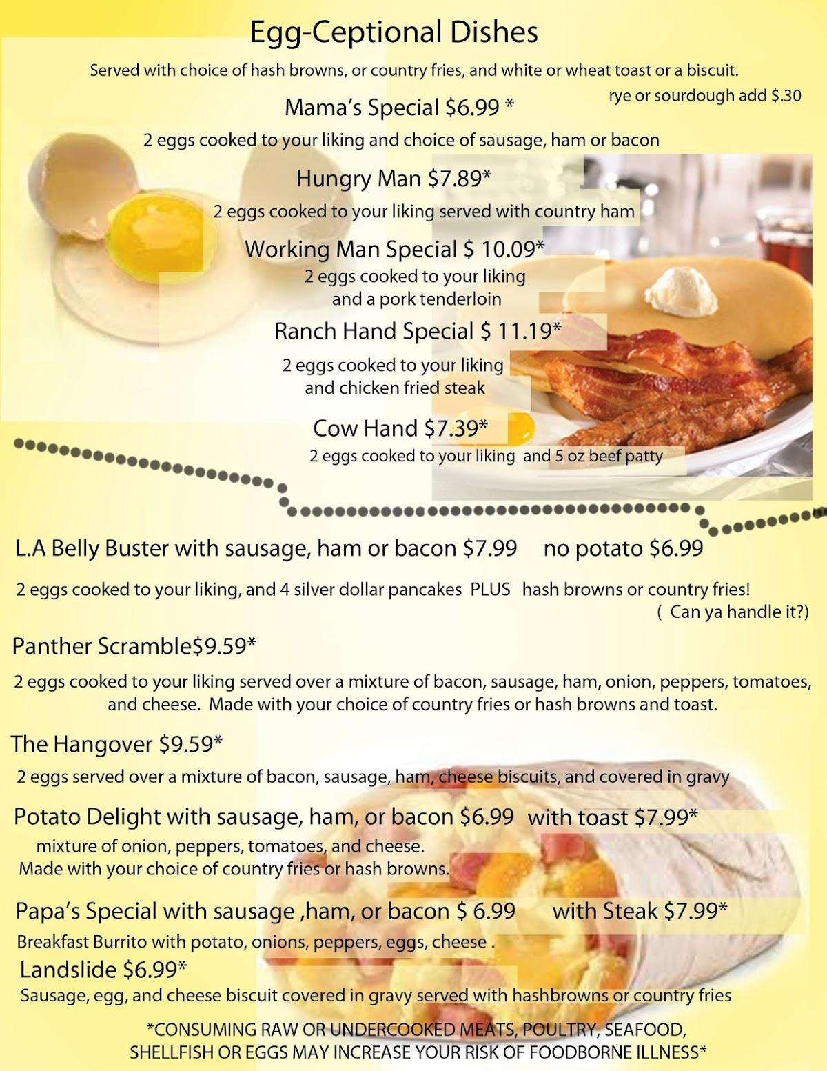 Menu at L.A. Cafe, Mountain Grove