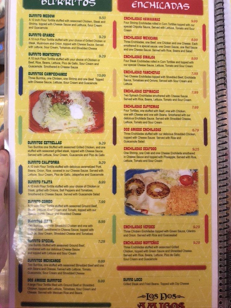 Menu at Los Dos Amigos restaurant, Miami