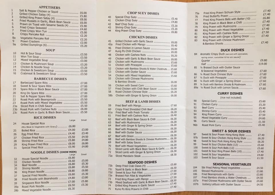 Carta del restaurante New Dynasty Chinese, Seaford