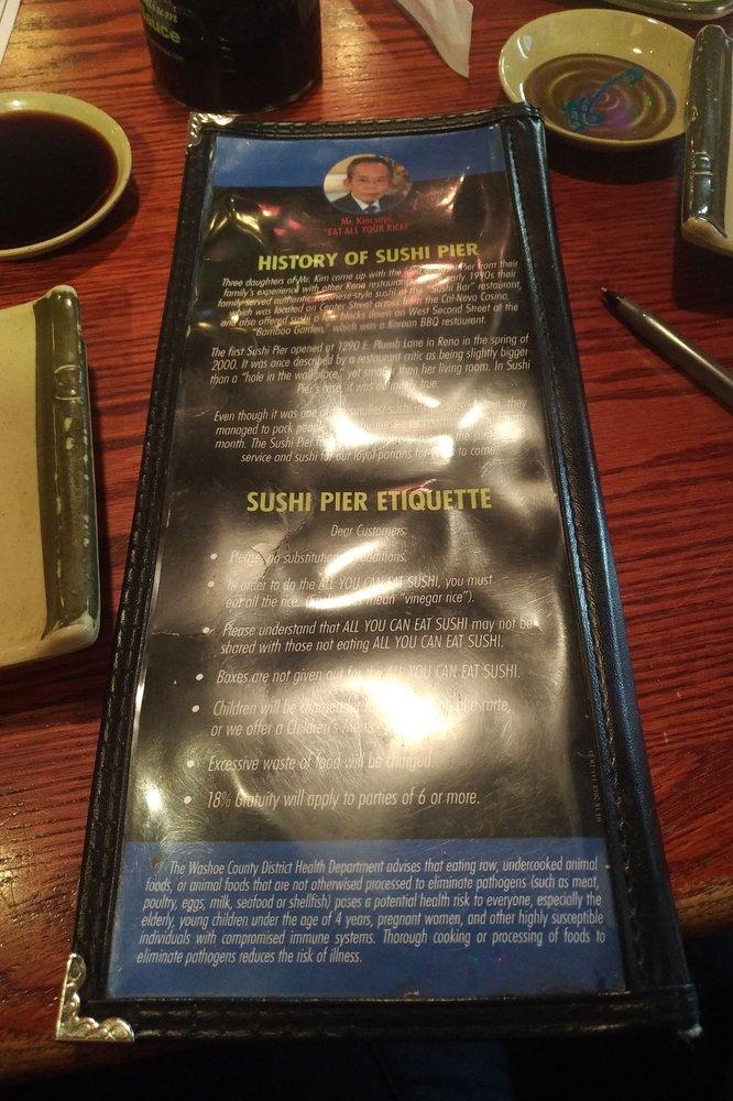 Menu at Sushi Pier Tahoe restaurant, Stateline