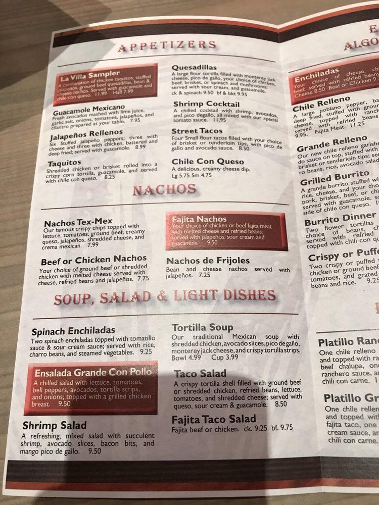 Menu at Villa Grande Mexican Restaurant, Fort Worth, TX-360 #101