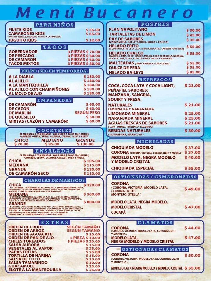 Carta del restaurante EL BUCANERO Cockteles Y Mariscos, Tuxtla Gutiérrez