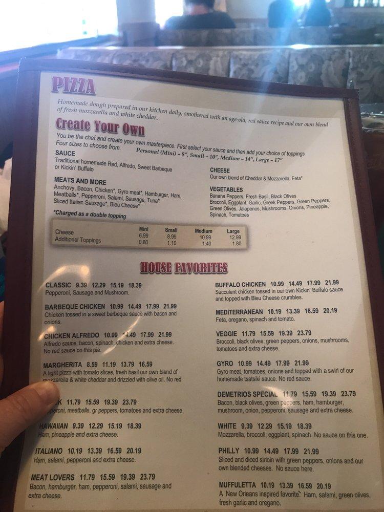 Menu at Demetrios' Pizza House pizzeria, Bradenton