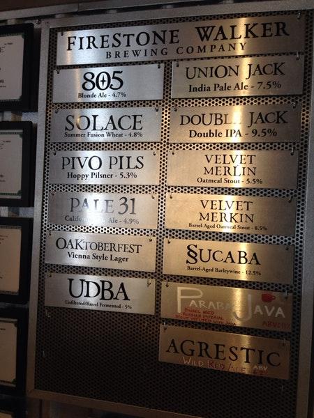 Menu at Firestone Walker Brewing Company pizzeria, Paso Robles, Ramada Dr
