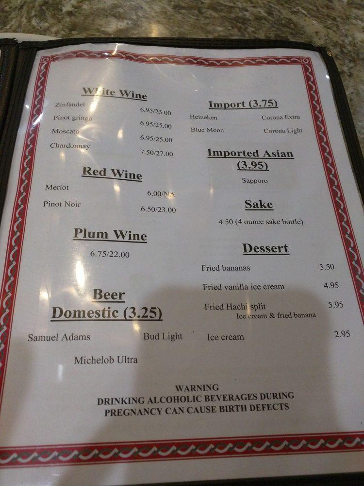 Menu at Hachi Sushi and Japanese Grill restaurant, Cordele
